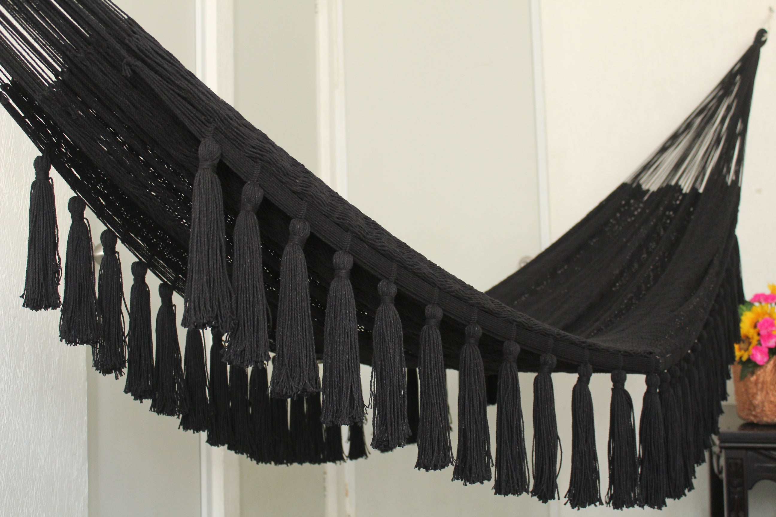 Hamaca De Algodon Artesanal Hilo Grueso Modelo Bacalar Color Negro ...